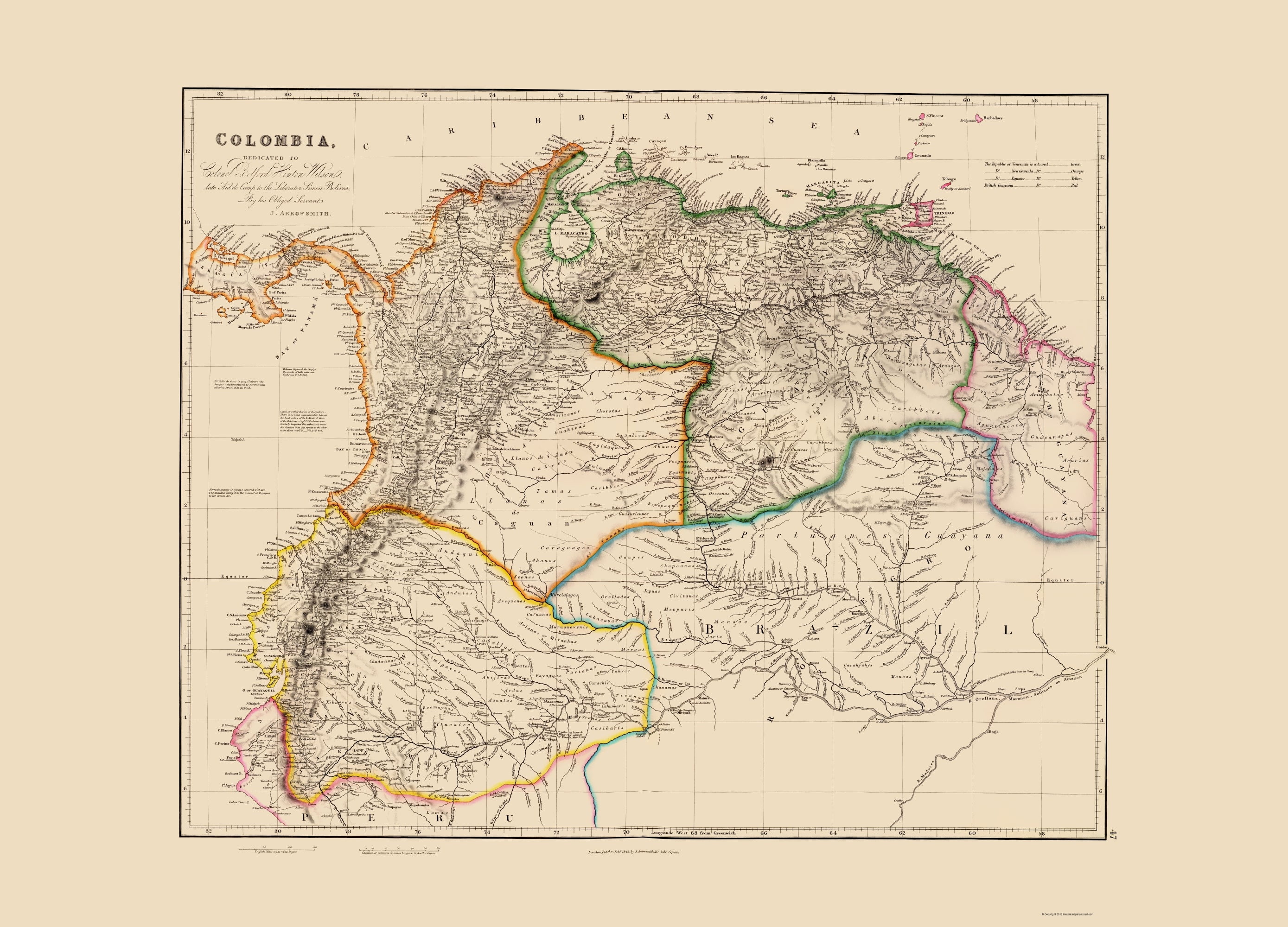 Historic Map - Colombia - Arrowsmith 1844 - 23 x 31.95 - Vintage Wall ...