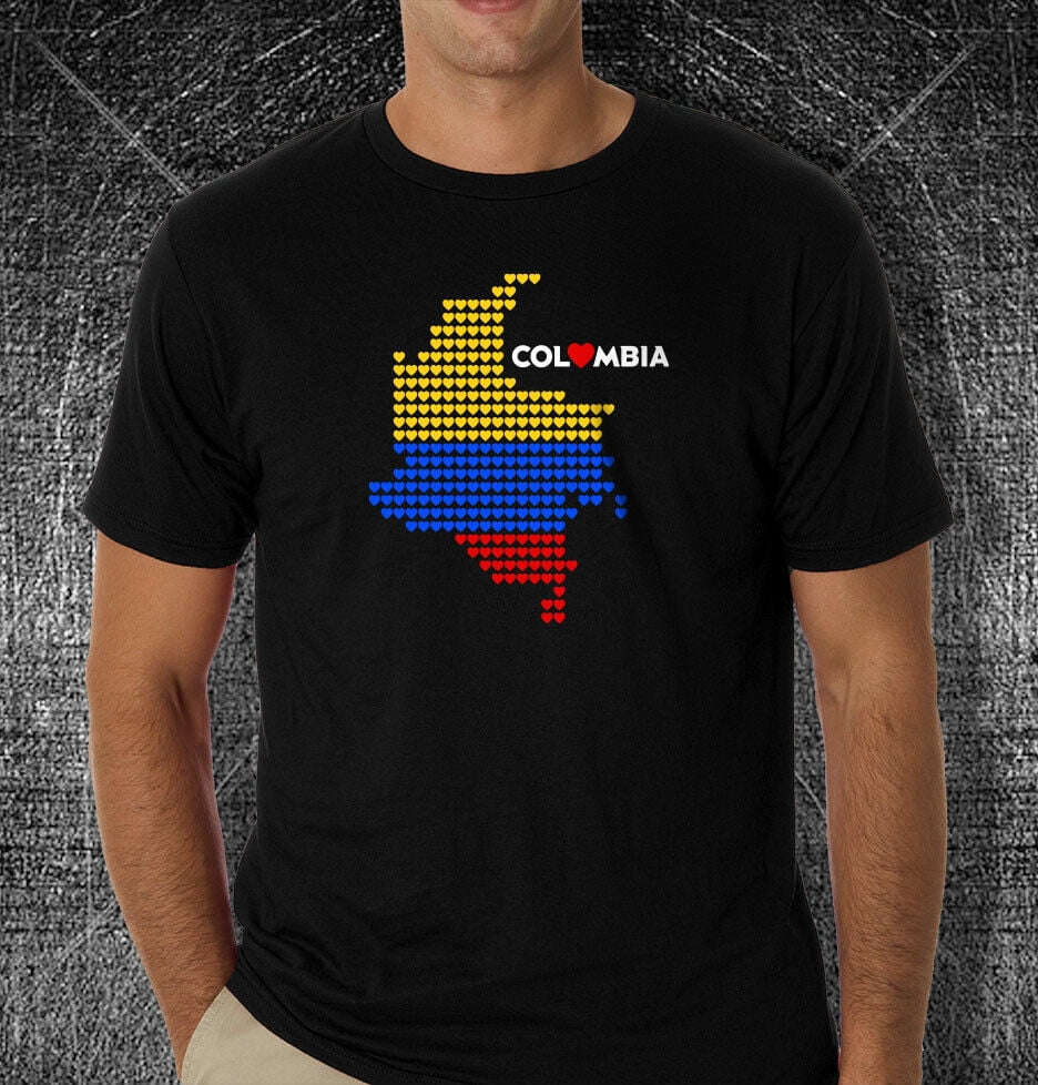 Colombia Love T-shirt Colombian Heart Map Colombia Flag Black Tee 100% ...