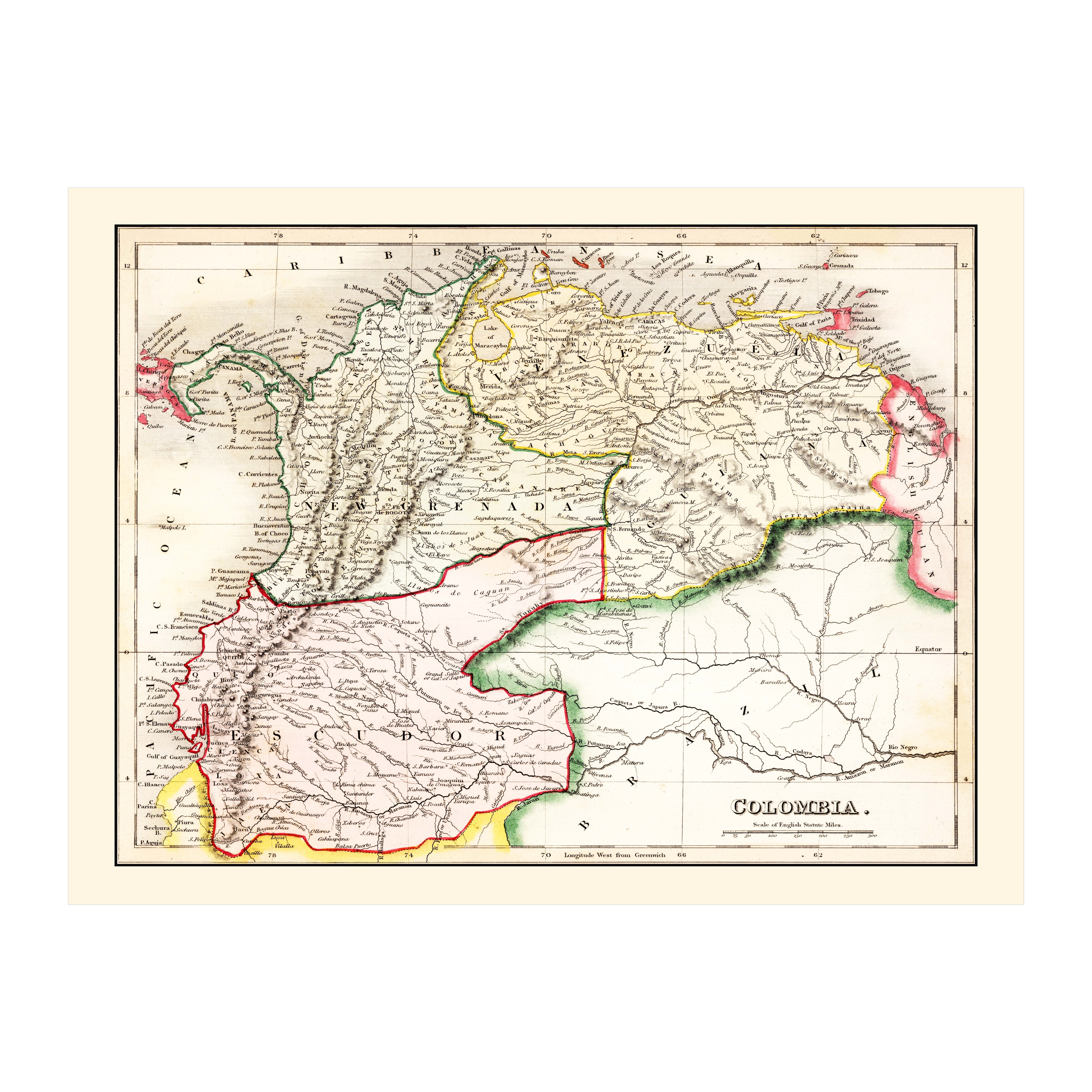 Colombia Map, 1832 Vintage Map of Colombia History Wall Decor Gift, Old ...
