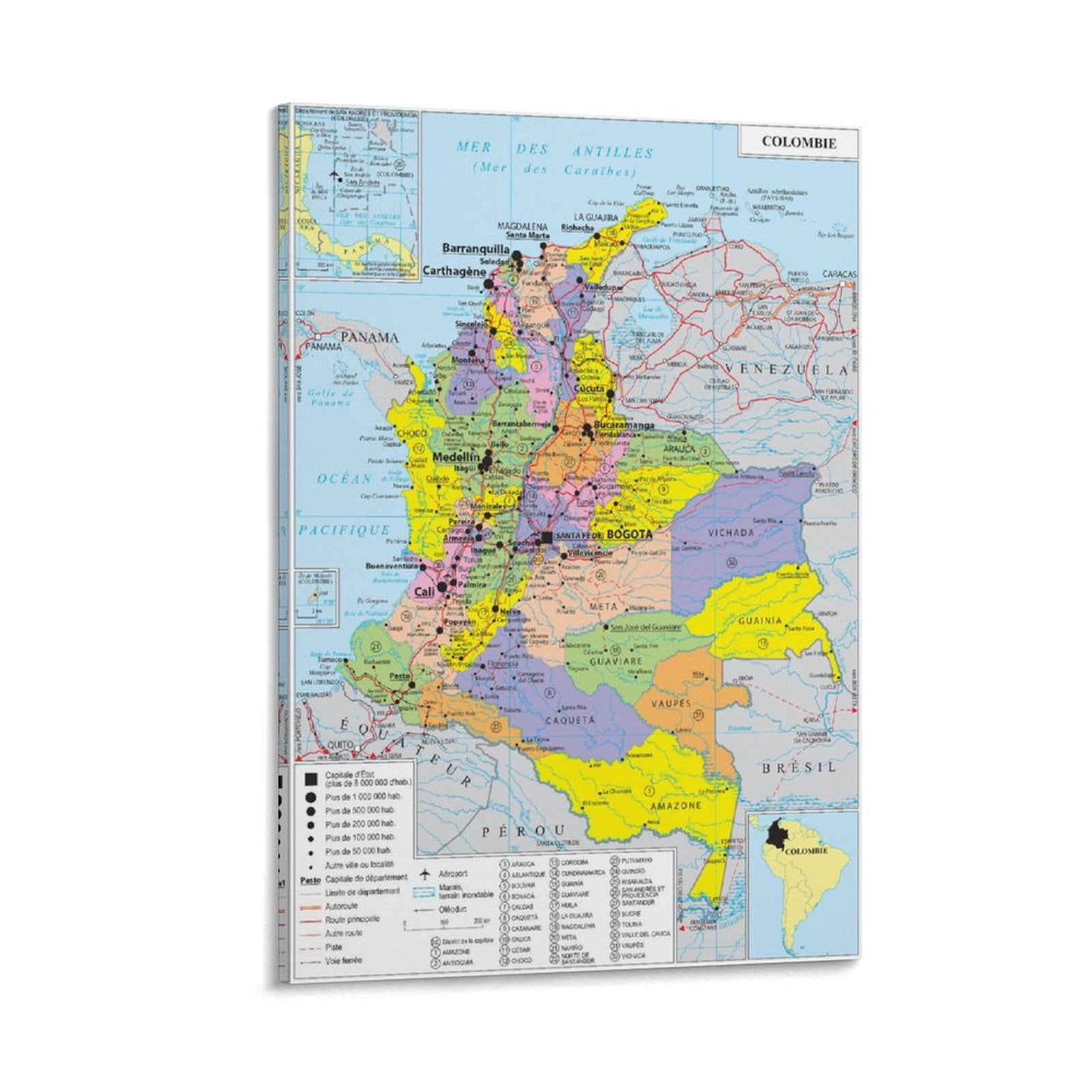 Colombia Map Posters Picture Print Wall Art Poster Painting Canvas ...