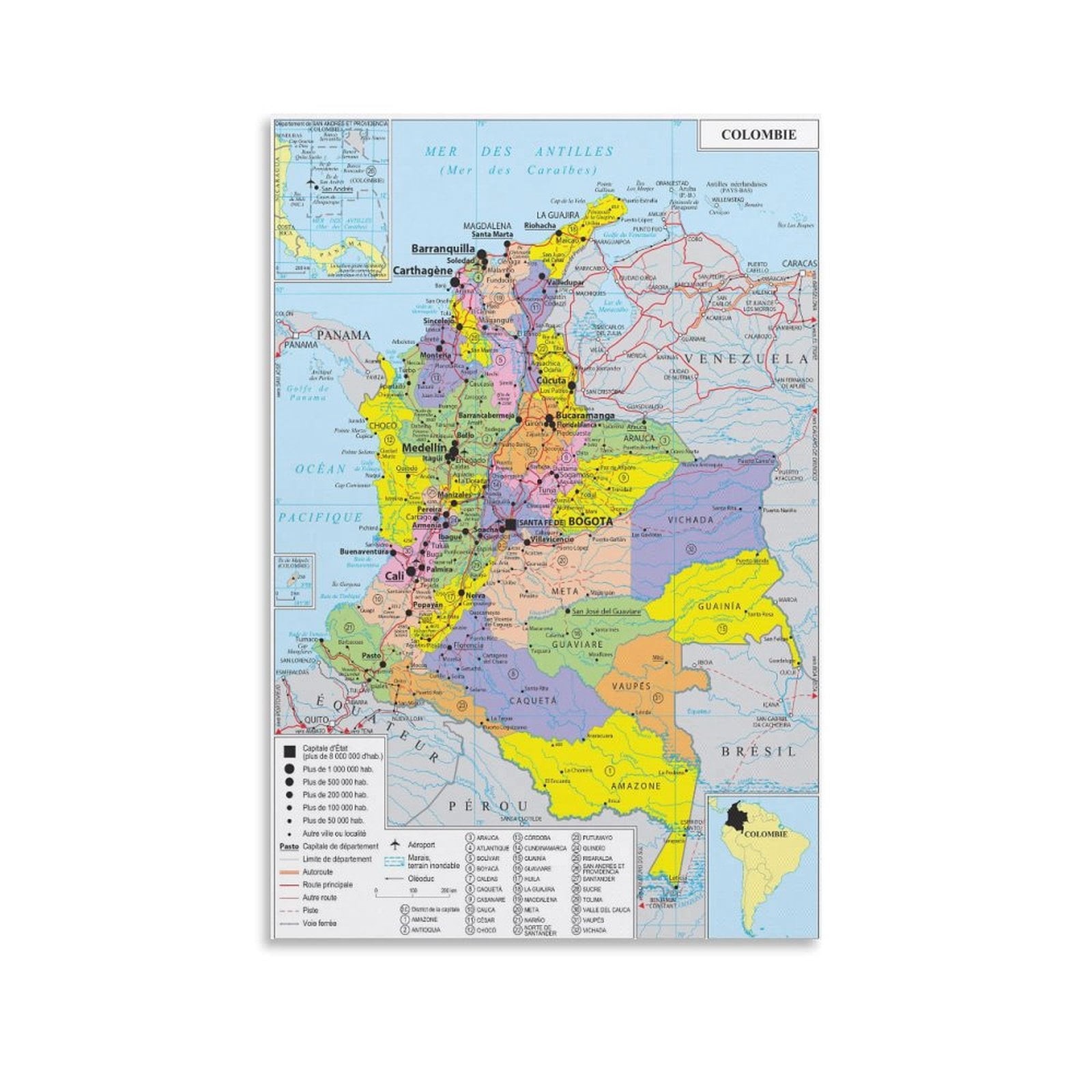 Colombia Map Posters Posters Wall Art Painting Canvas Gift Living Room ...