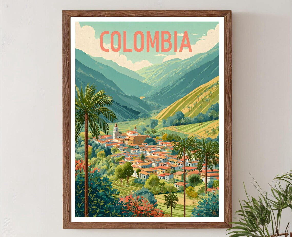 Colombia Retro Travel Mid Century Modern Wall Art Vintage Andean ...