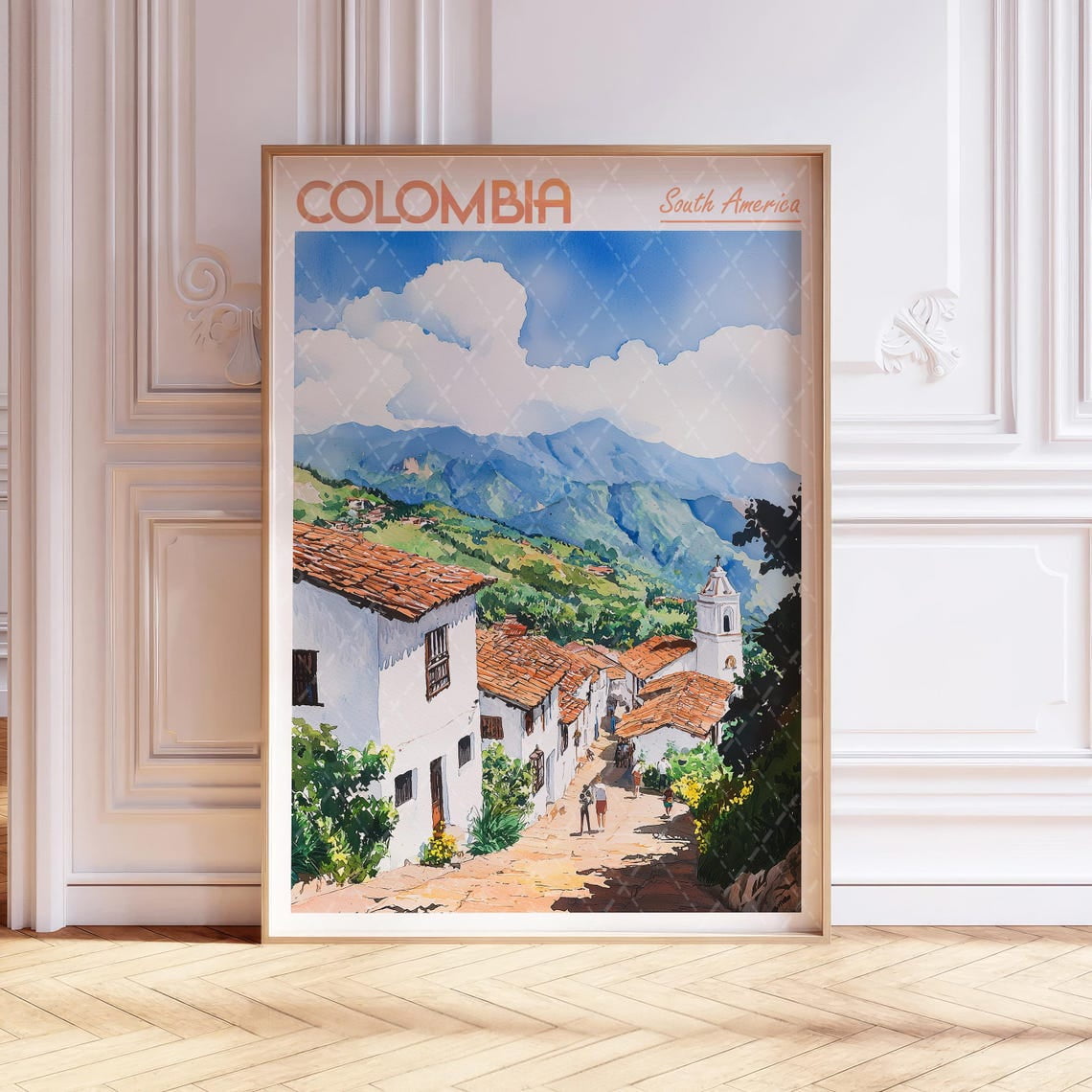 Colombia South America Pastel Travel Poster, Stretched Size 12x18 ...