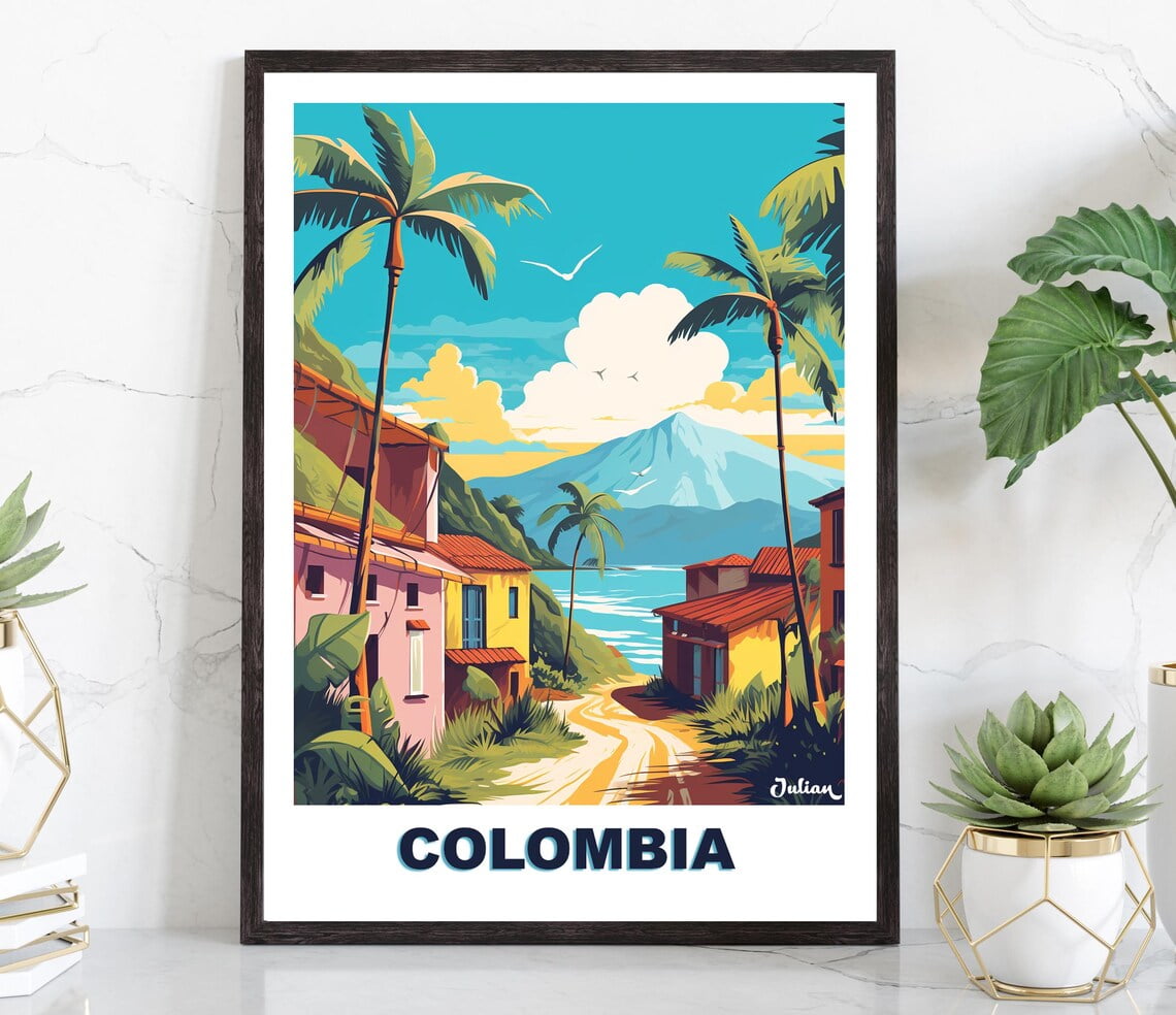 Colombia Travel Print, Colorful Villages And Mountains Art Print Home ...