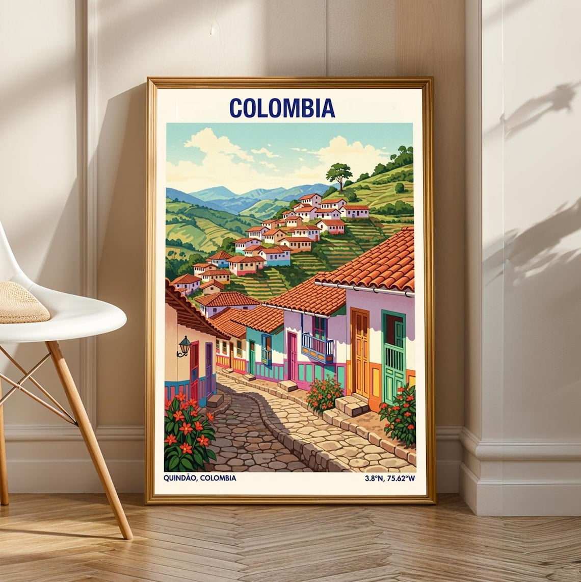 Colombian Hillside Village Poster - Pink And Purple Travel Poster ...