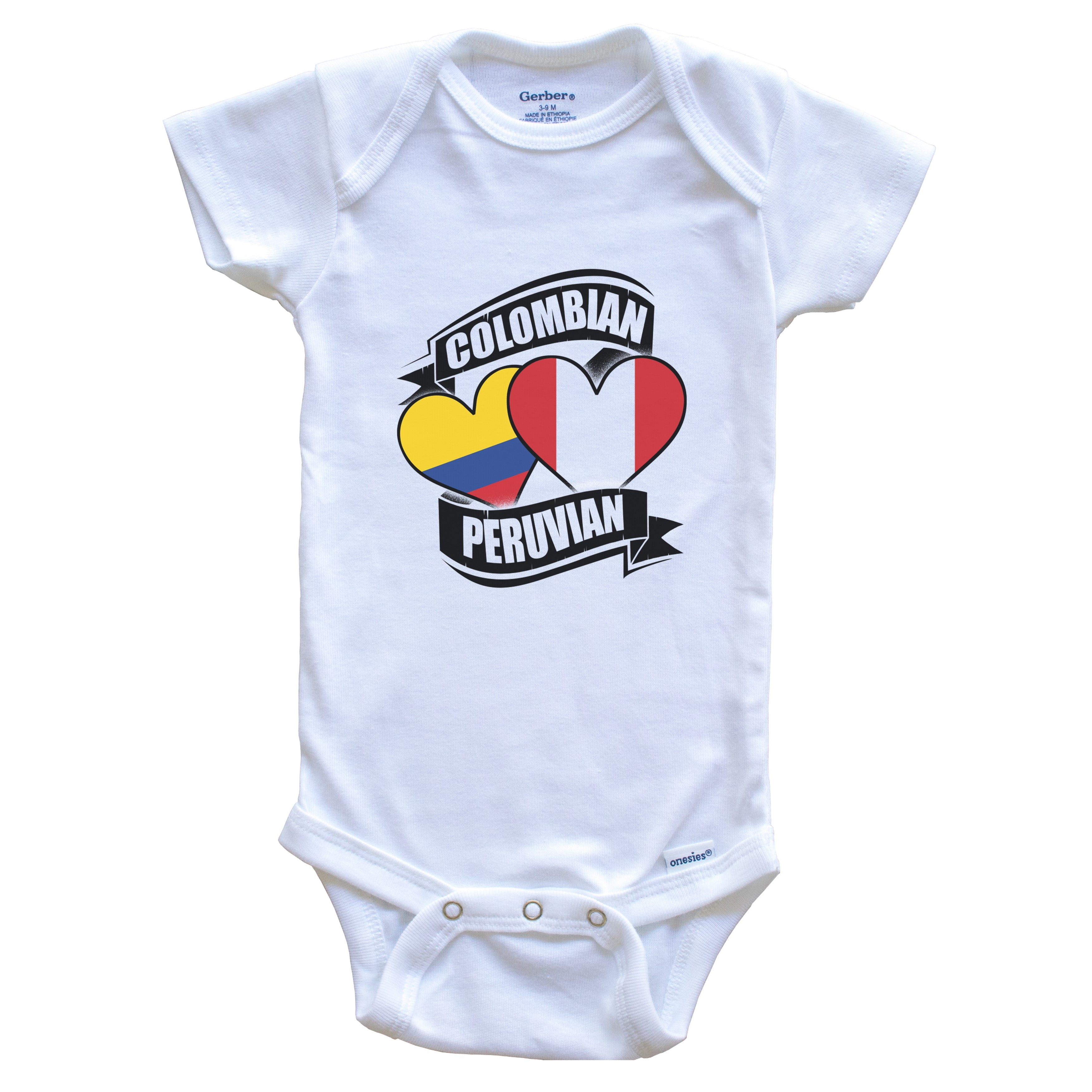 Colombian Peruvian Hearts Colombia Peru Flags Baby Bodysuit, 0-3 Months ...