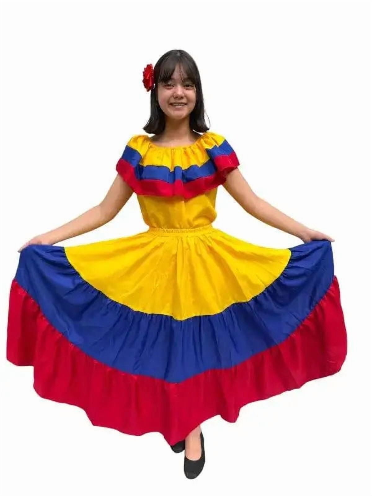Colombian Traditional Tri-Color Dress for Women - Walmart.com