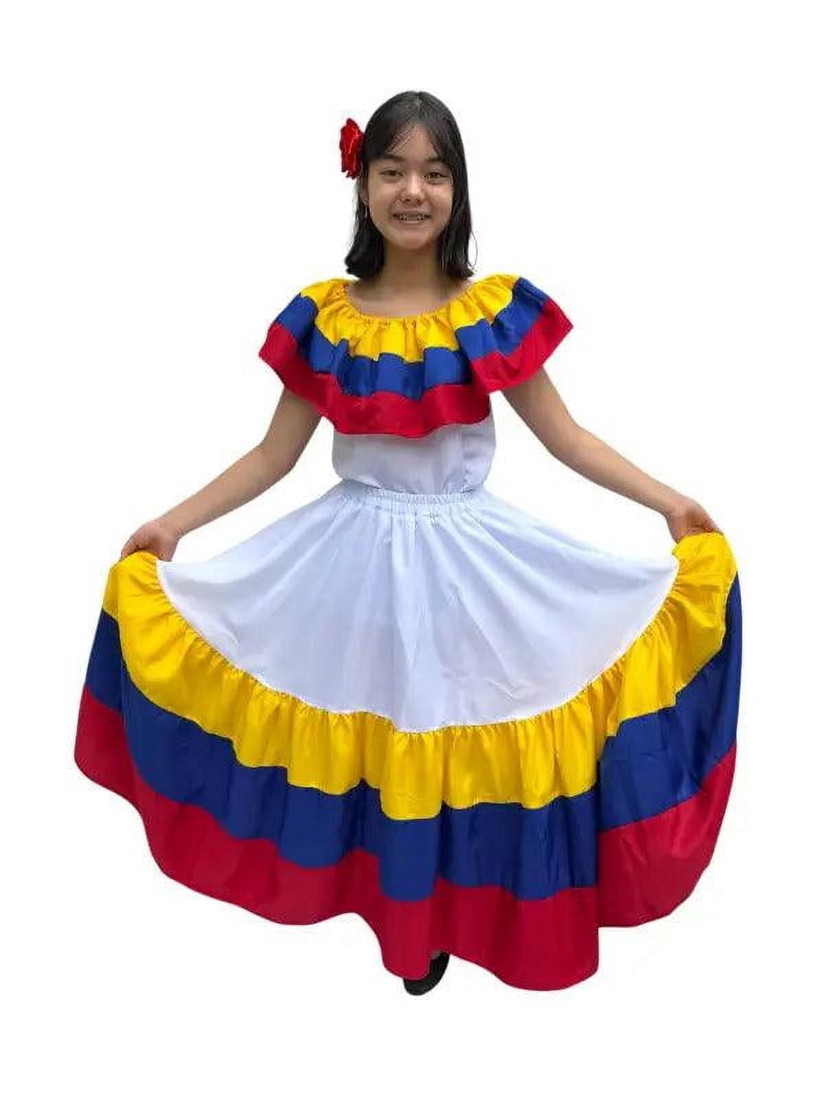 VivianFongDesignsLLC Colombian Traditional Dress for Girls, White ...