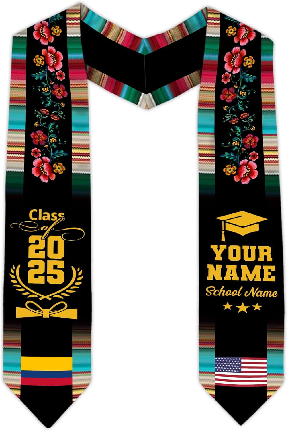 Colombians Graduation Sash, Custom Colombians American Flag Graduation ...