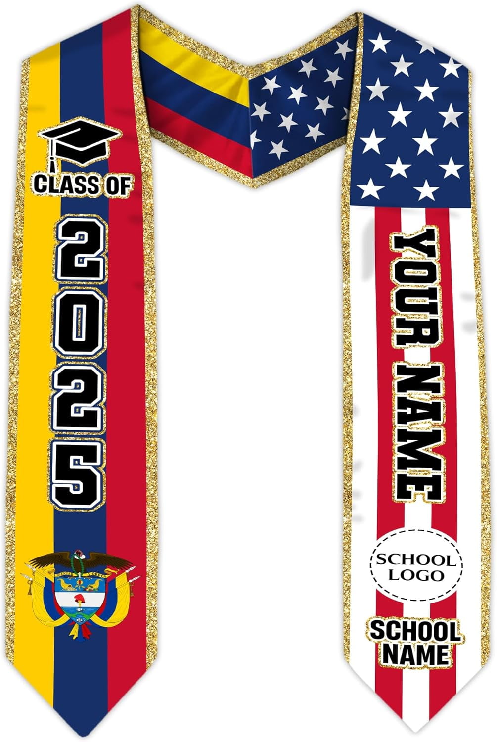 Colombians Graduation Sash, Custom Colombians American Flag Graduation ...