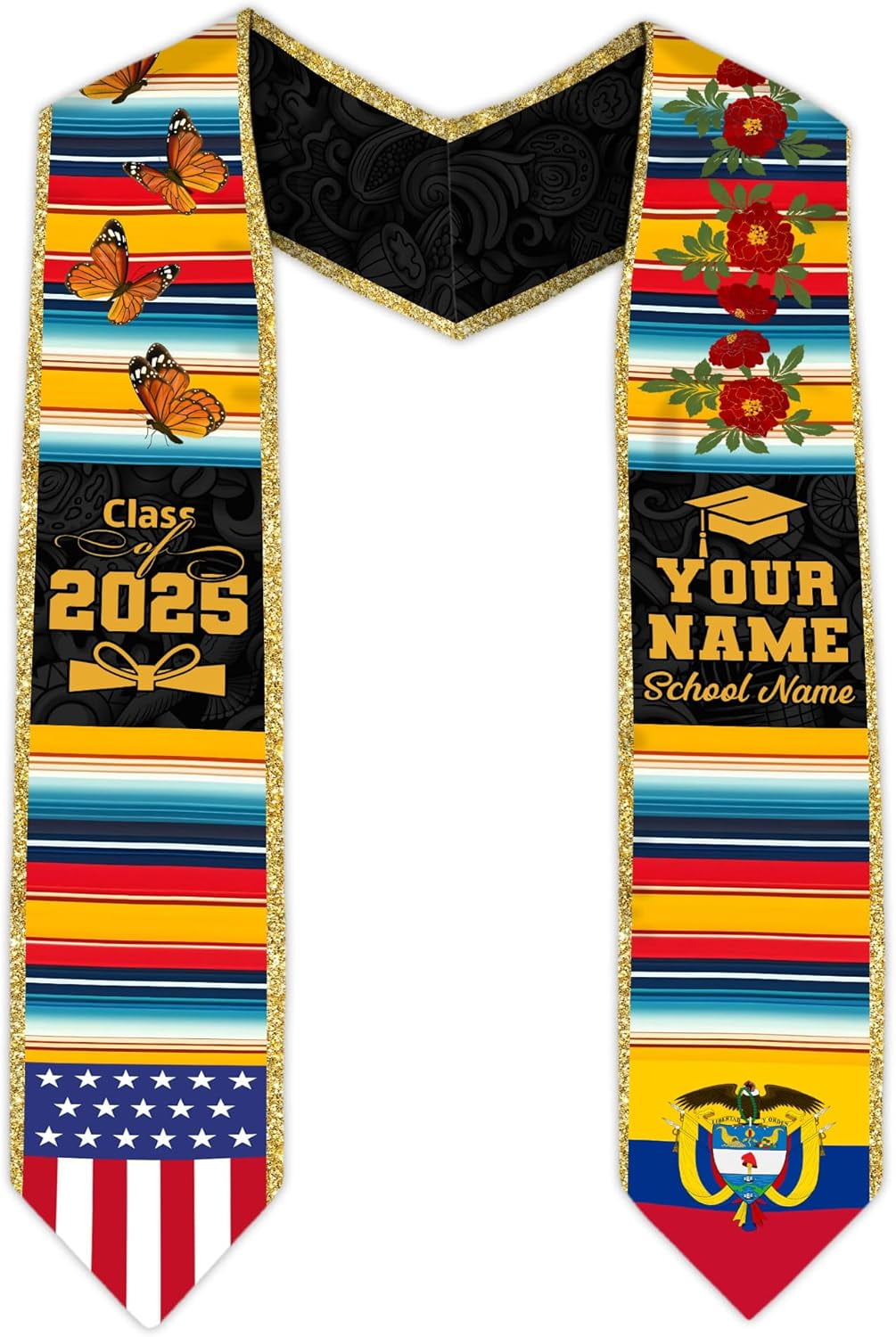 Colombians Graduation Sash, Custom Colombians American Flag Graduation ...