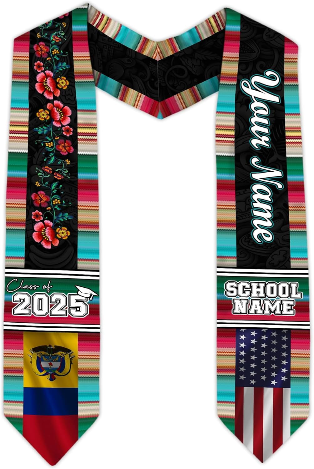 Colombians Graduation Sash, Custom Colombians American Flag Graduation ...