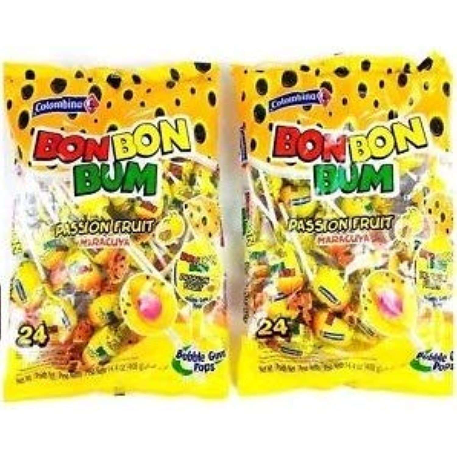 Colombina Passion Fruit Bon Bon Bum Lollipops with Bubblegum, 24 per ...
