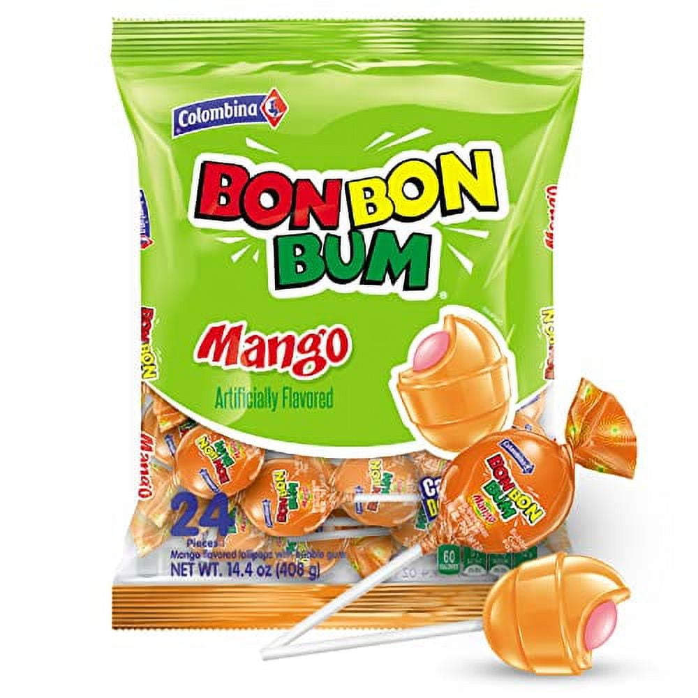 Colombina Bon Bon Bum Lollipops w/Bubble Gum Center - Mango Flavor, 1 ...