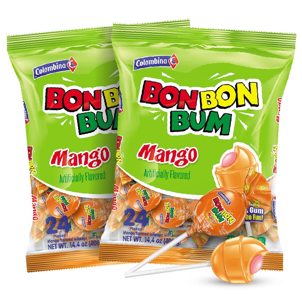 Colombina Bon Bon Bum Mango Lollipops - Tropical Mango Flavor with ...