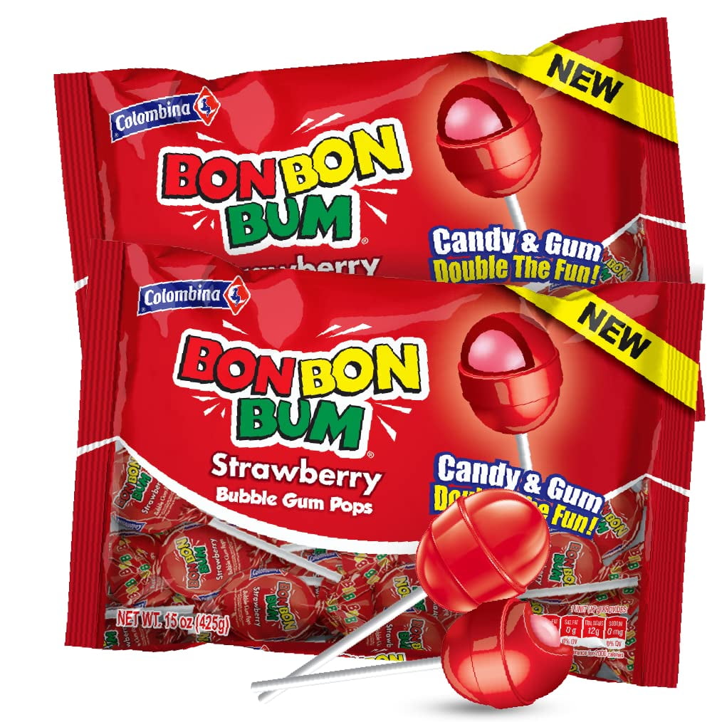 Colombina Bon Bon Bum Lollipops w/Bubble Gum Center - Classic ...