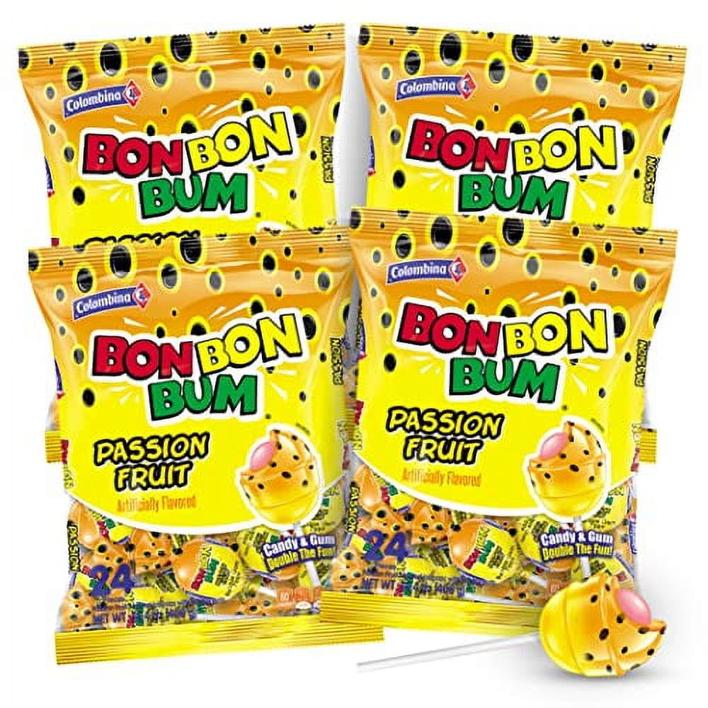 Colombina Bon Bon Bum Lollipops w/Bubble Gum Center - Passion Fruit ...