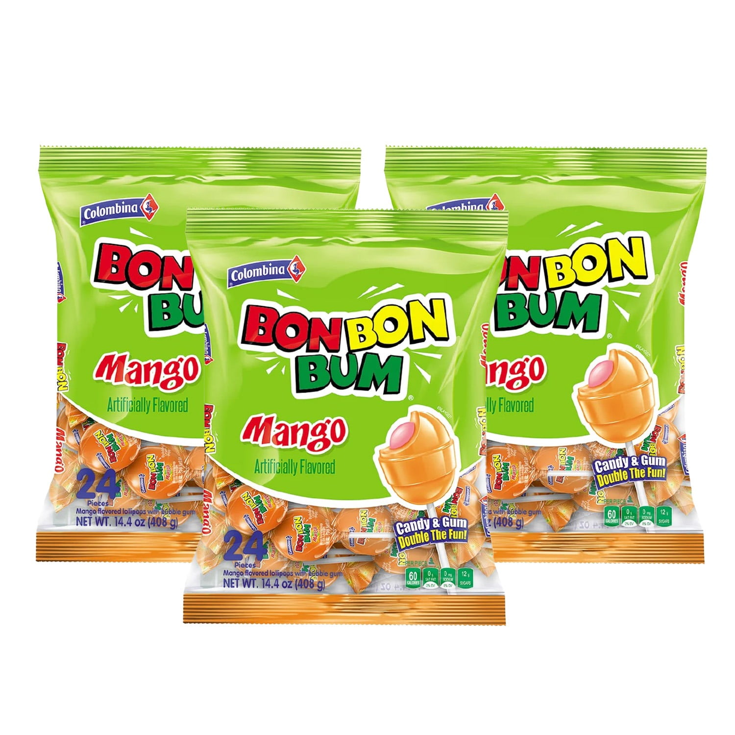 Colombina Bon Bon Bum Mango Lollipops - Mango Flavor with Bubble Gum ...