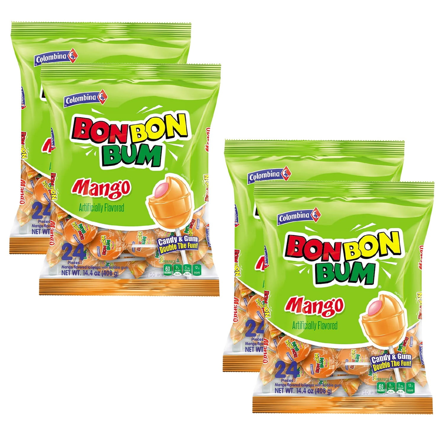 Colombina Bon Bon Bum Mango Lollipops - Mango Flavor with Bubble Gum ...