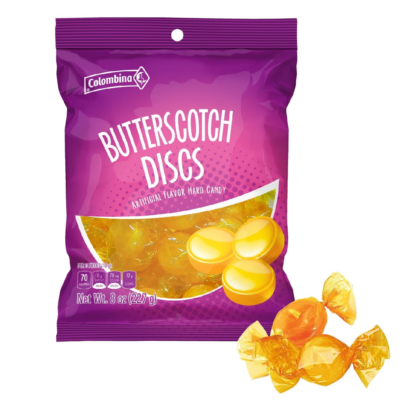 Colombina Butterscotch Discs, Hard Bulk Candy, Individually Wrapped Snack, 38 Units, 8 OZ ...