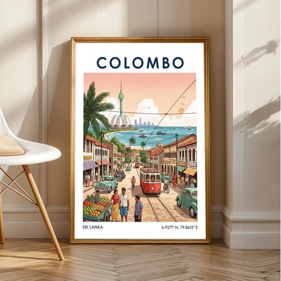 Colombo Sri Lanka Travel Poster: Vintage Gouache Skyline Art, Unframed ...