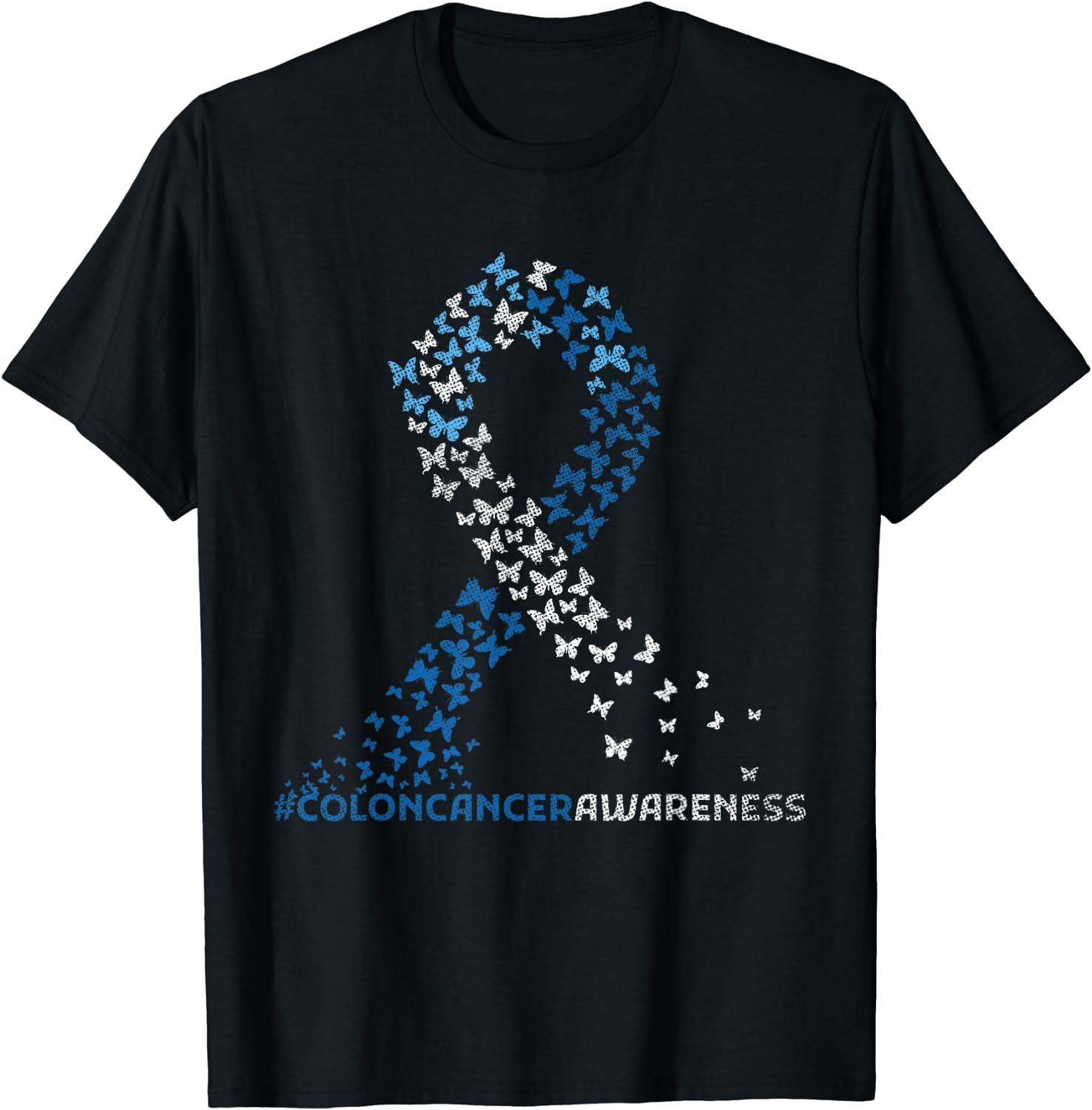 Colon Cancer Awareness Colonoscopy Blue Ribbon Butterflies T-Shirt ...