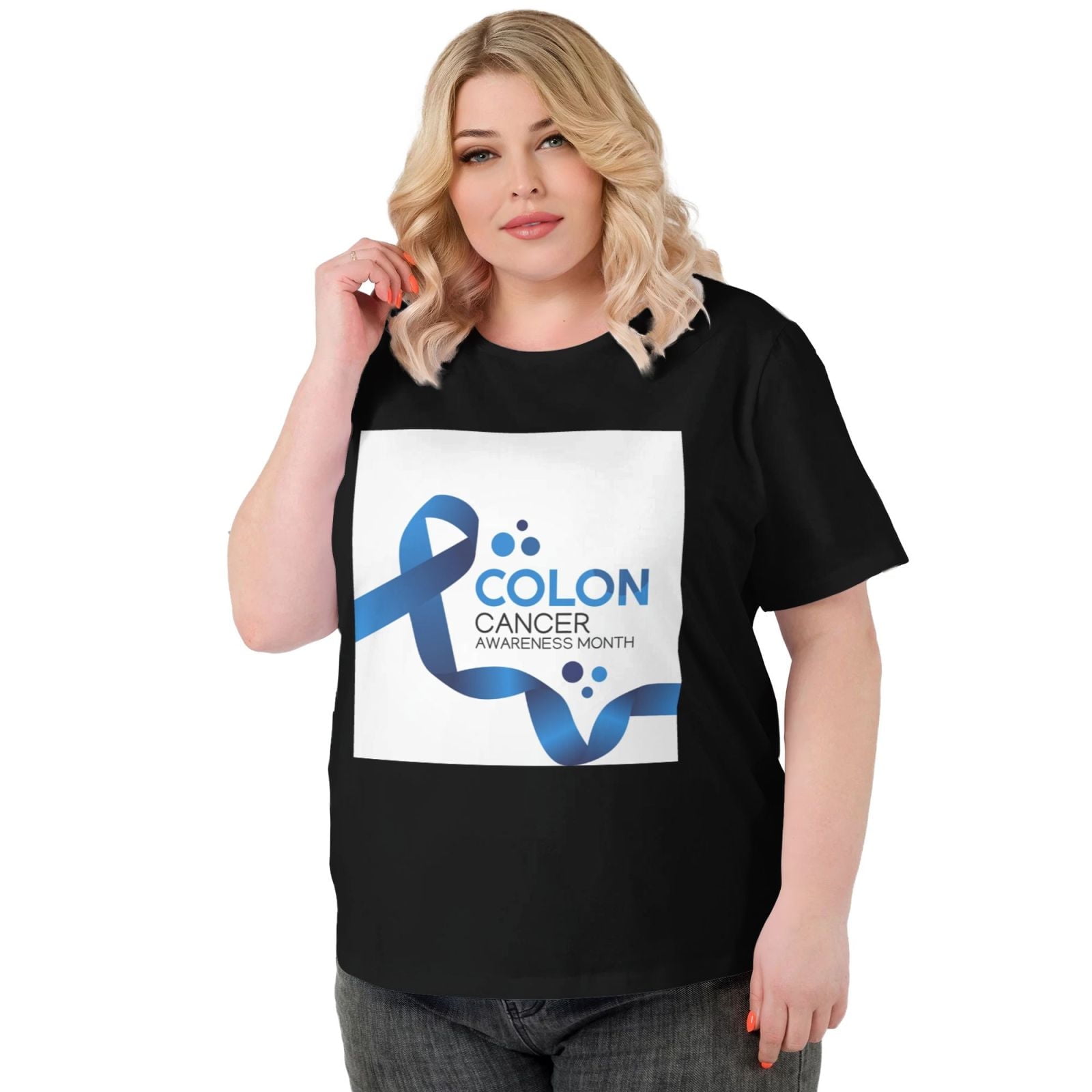 Colon Cancer Awareness Month Women'S Plus-Size Short Sleeve Crew Neck Tee Casual T-Shirt Loose ...