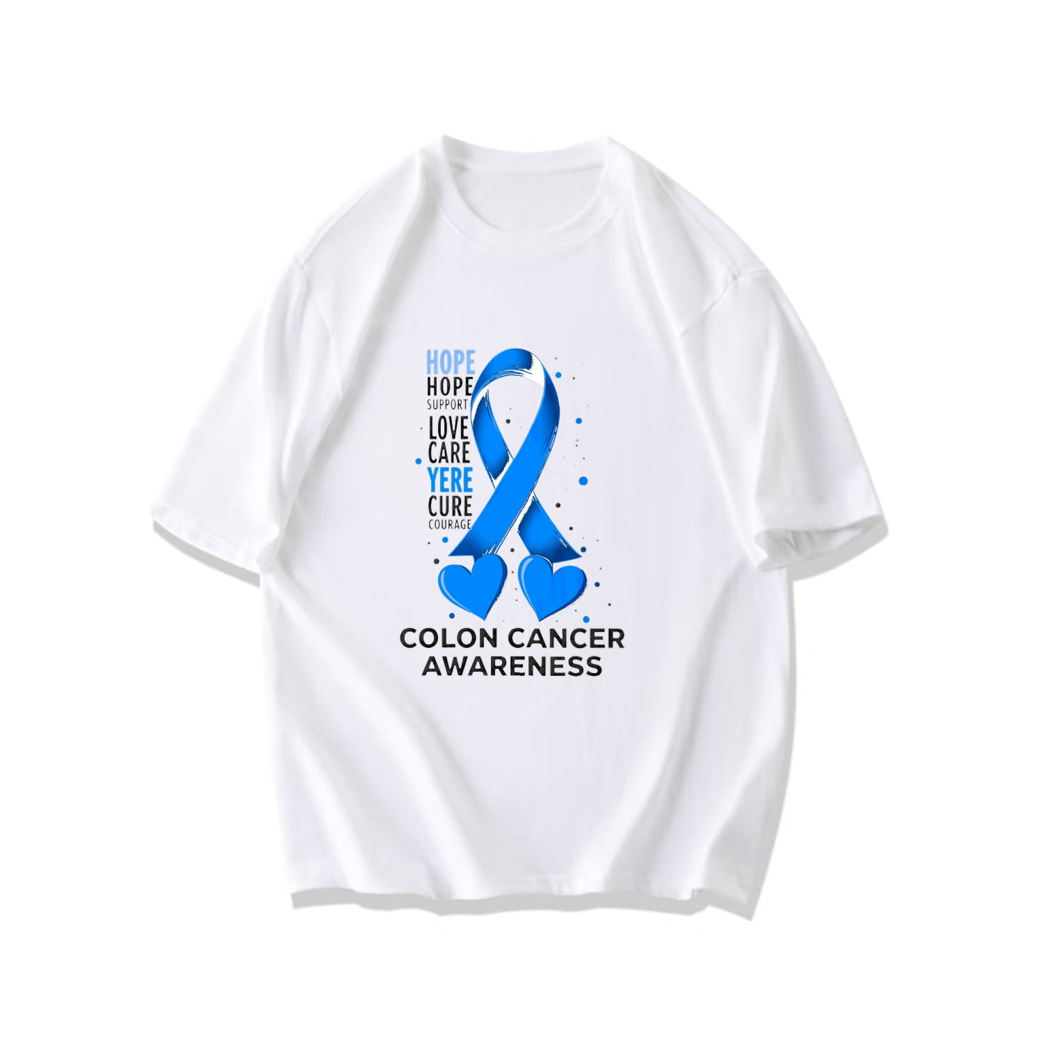 Colon Cancer Awareness T-Shirt Black Blue Ribbon Heart And Words Hope ...