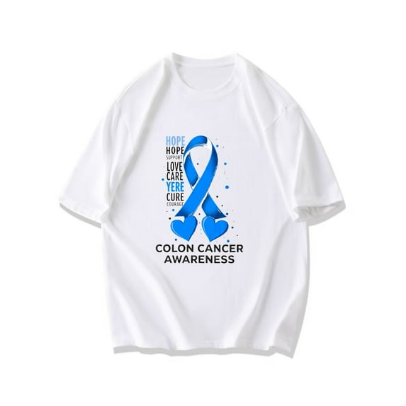 Colon Cancer Awareness T-Shirt Black Blue Ribbon Heart And Words Hope ...