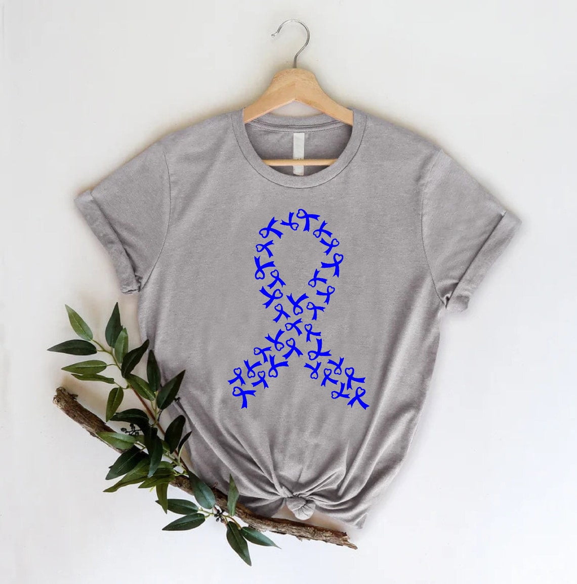 Colon Cancer Blue Ribbon T-Shirt, Cancer Awareness Ribbon Design Shirt ...