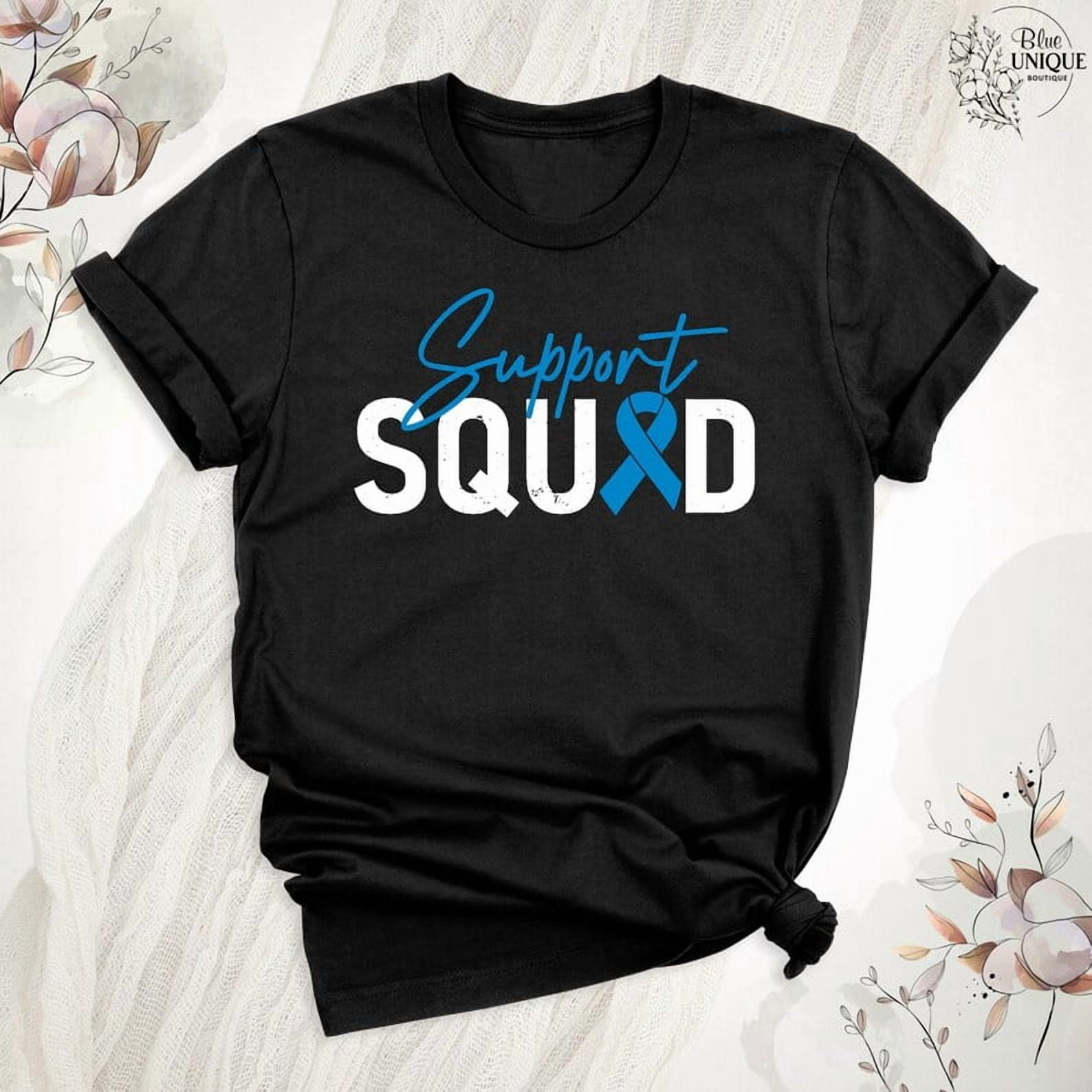 Colon Cancer Tee Shirt, Support Squad Blue Ribbon T-Shirt, Colorectal ...