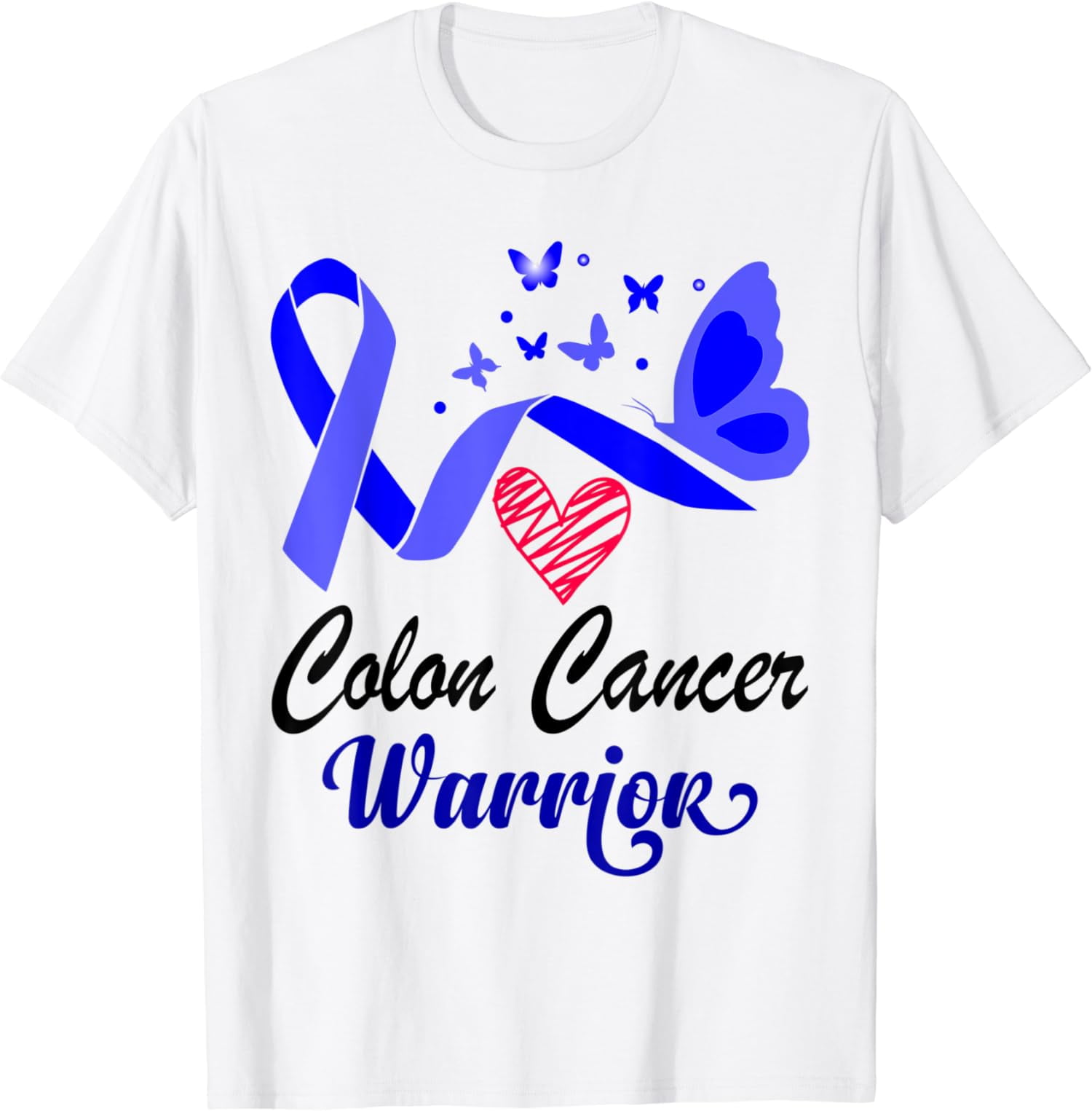 Colon Cancer Warrior Butterfly Support Blue Ribbon T-Shirt - Walmart.com