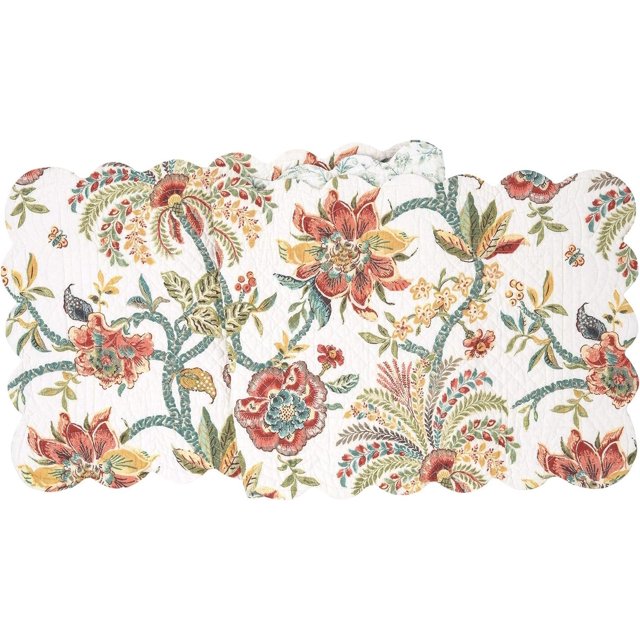 Colonial Braganza Jacobean Floral Table Cotton Quilted Table Runner ...
