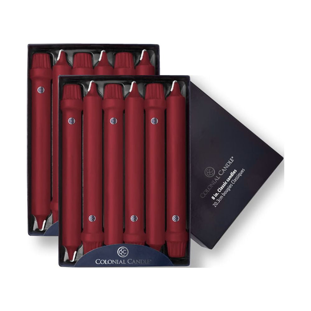 Colonial Candle Classics Unscented Taper Candle Cranberry, 8 inch, 6 ...