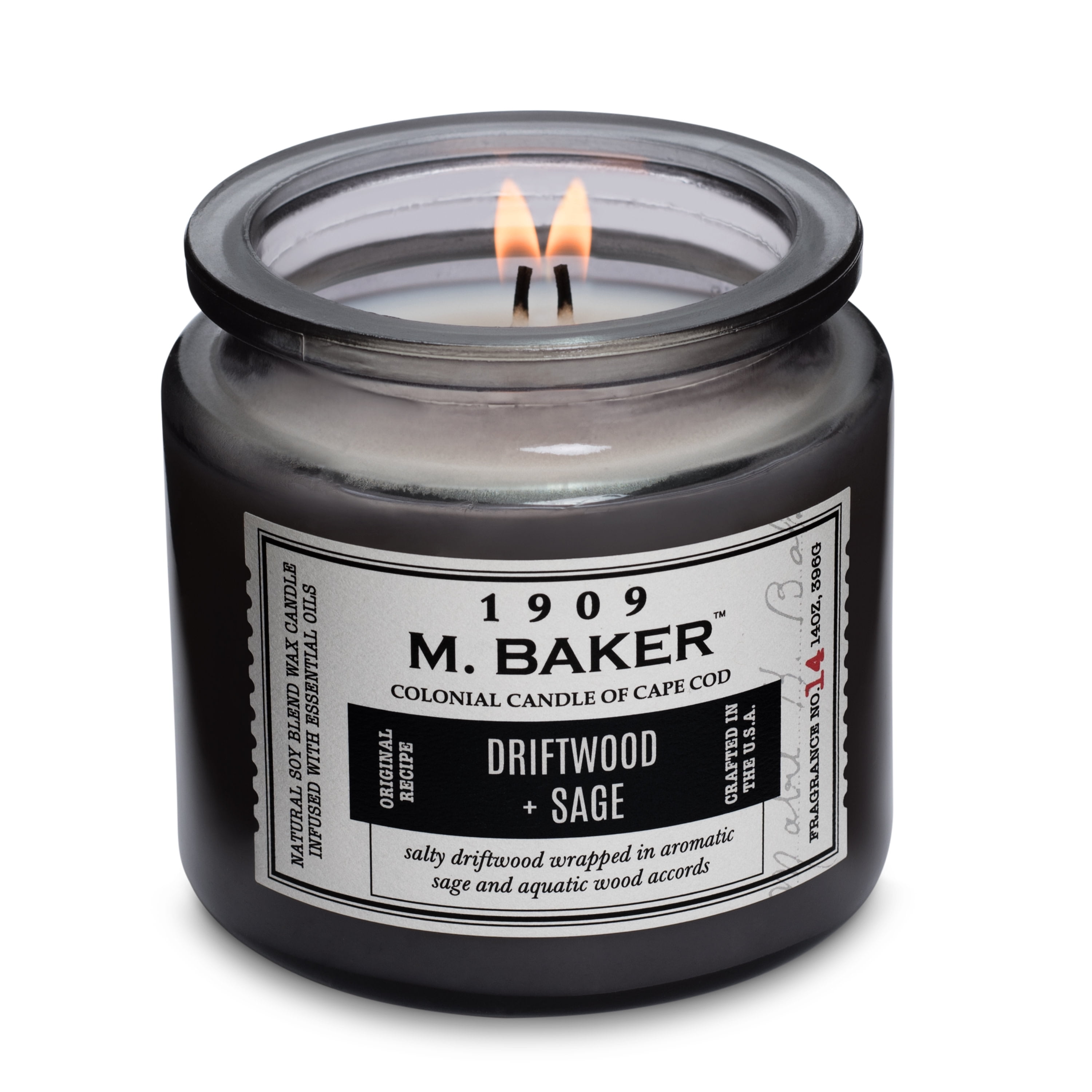 Colonial Candle M Baker Driftwood & Sage Jar Candle, 2 Wick, 14 oz, 60 Hours Burn, Woody ...