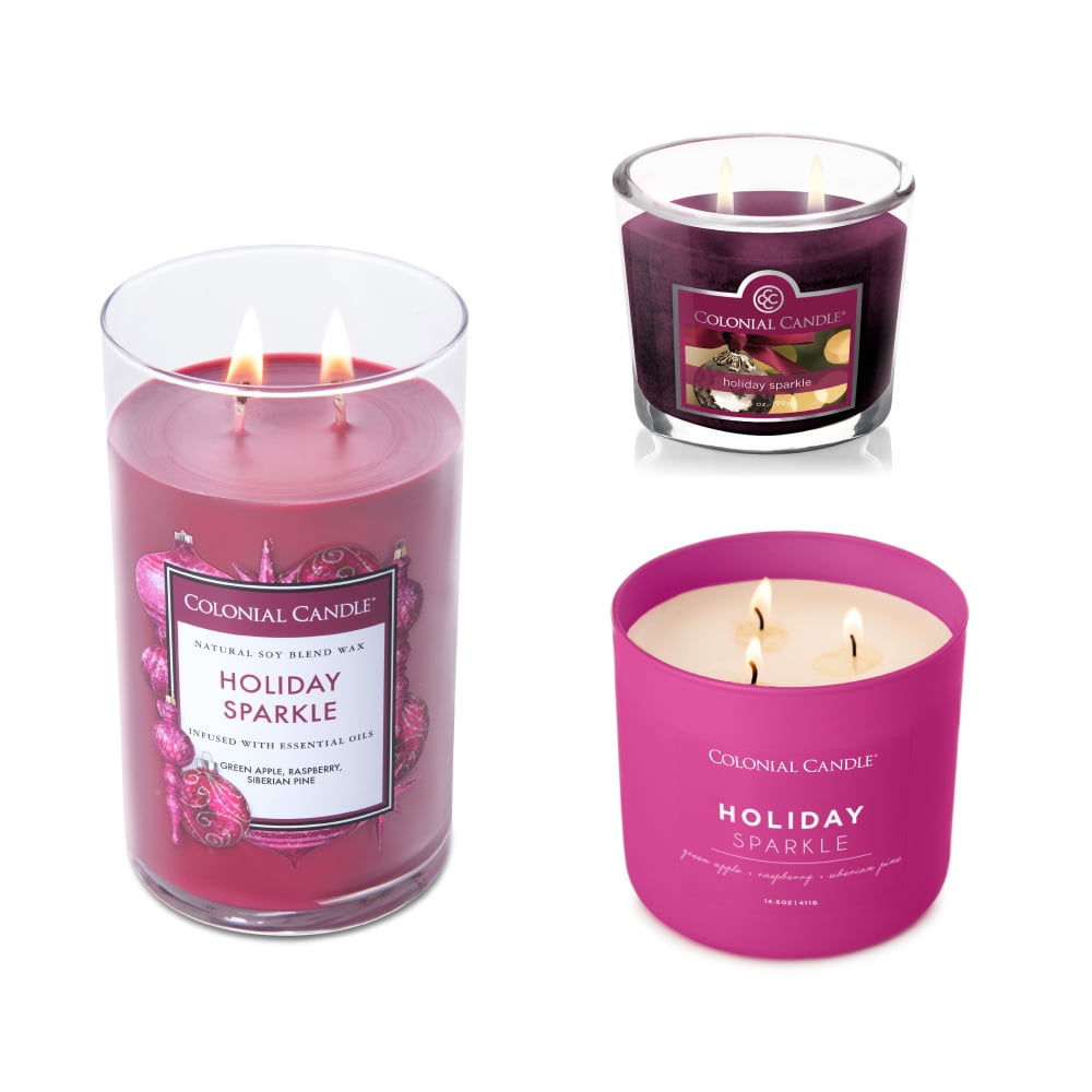 Colonial Candle - Holiday Sparkle Trio - 3 Scented Jar Candles - 19oz/14.5oz/3.5oz - 160h burn ...