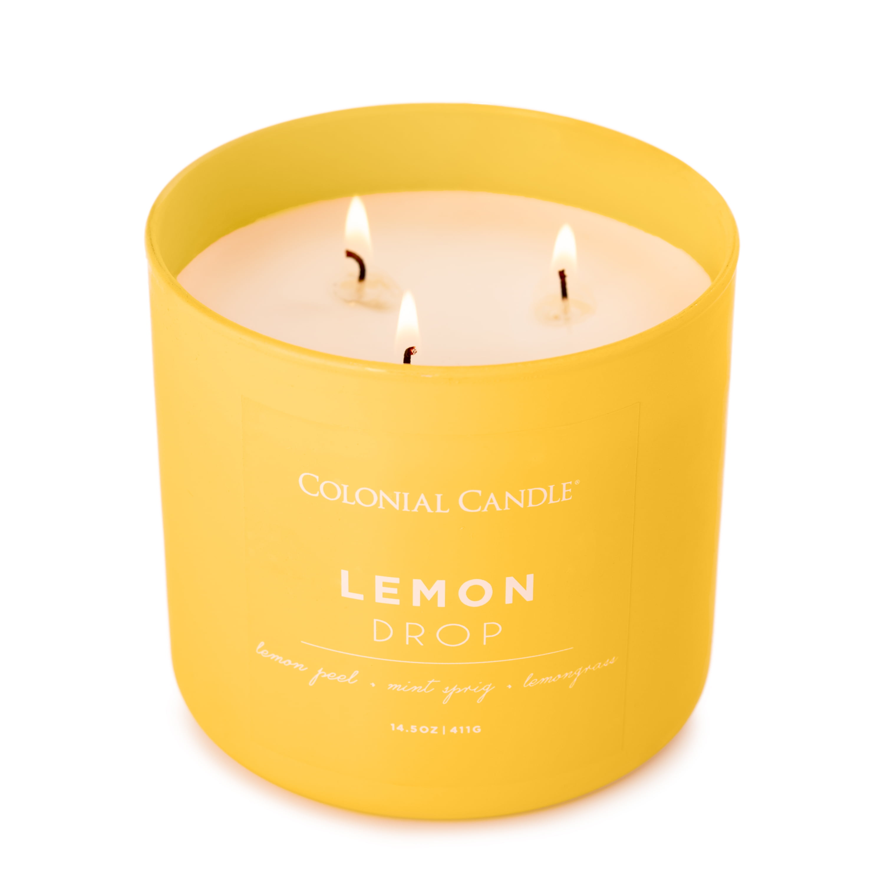 Colonial Candle Pop of Color Lemon Drop Scented Jar Candle, 3 Wick, 14. ...