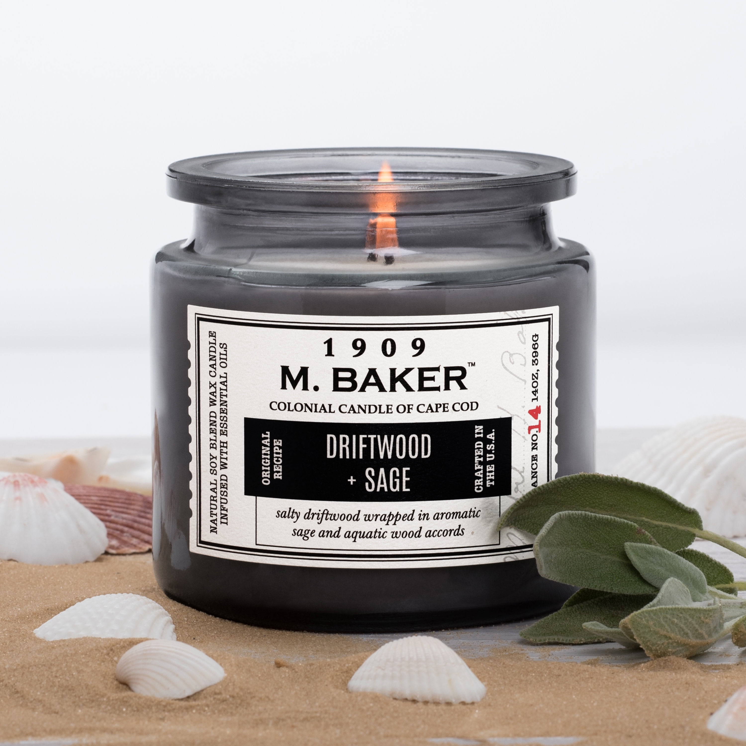 Colonial Candle M Baker Driftwood & Sage Jar Candle, 2 Wick, 14 oz, 60 ...