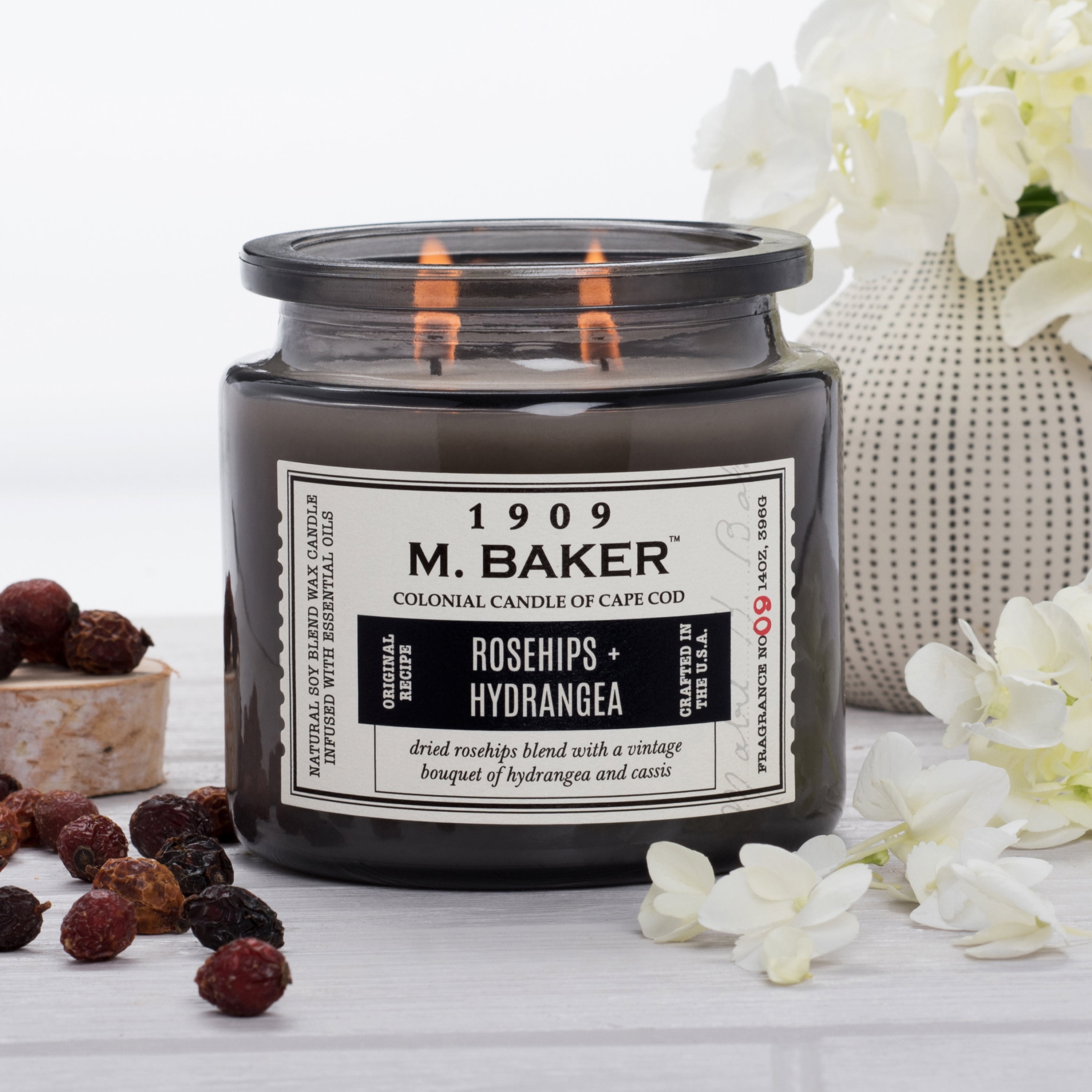 Colonial Candle M Baker Rosehips & Hydrangea Scented Candle, 2 Wick, 14 ...