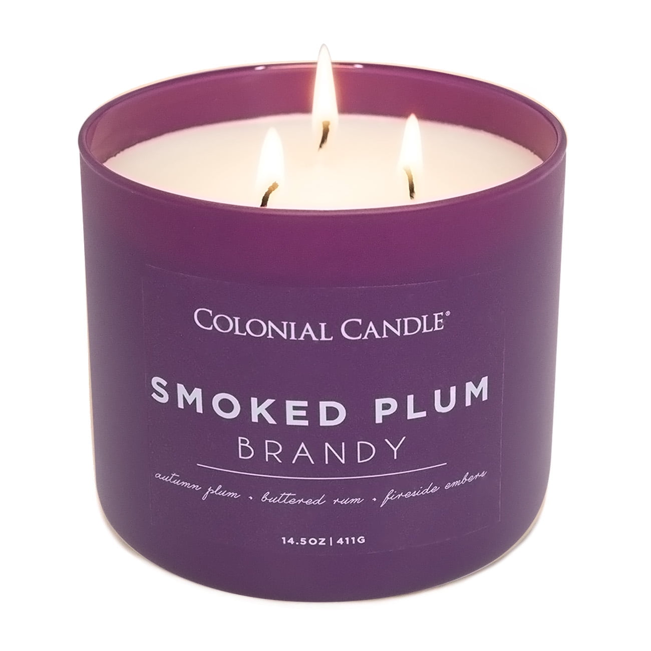 Colonial Candle Pop of Color Smoked Plum Brandy Jar Candle, 3 Wick, 14.5 oz, 60 Hours Burn ...