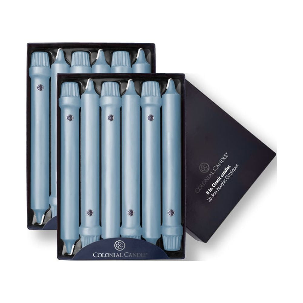 Colonial Candle Classics Unscented Taper Candle Coastal Blue, 8 inch, 6 ...