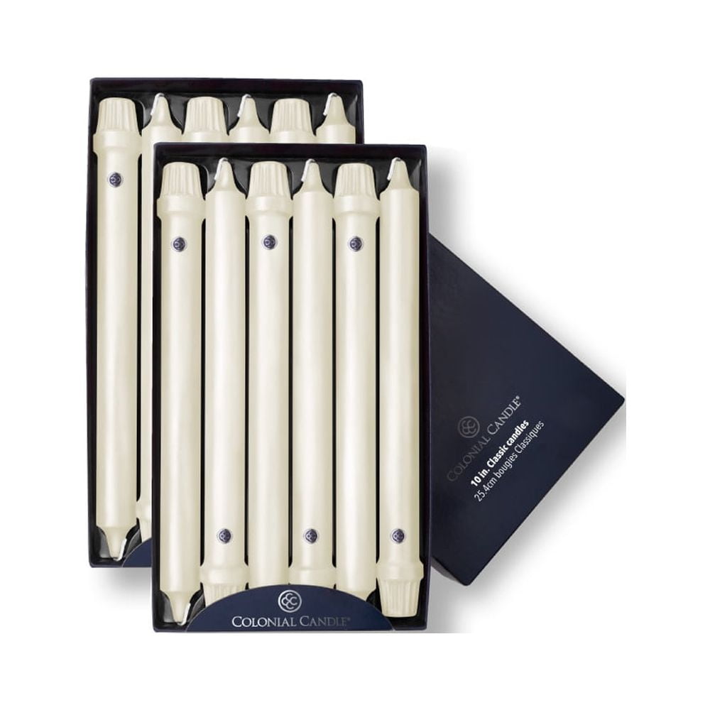 Colonial Candle Classics Unscented Taper Candle Ivory, Dripless, 10 ...