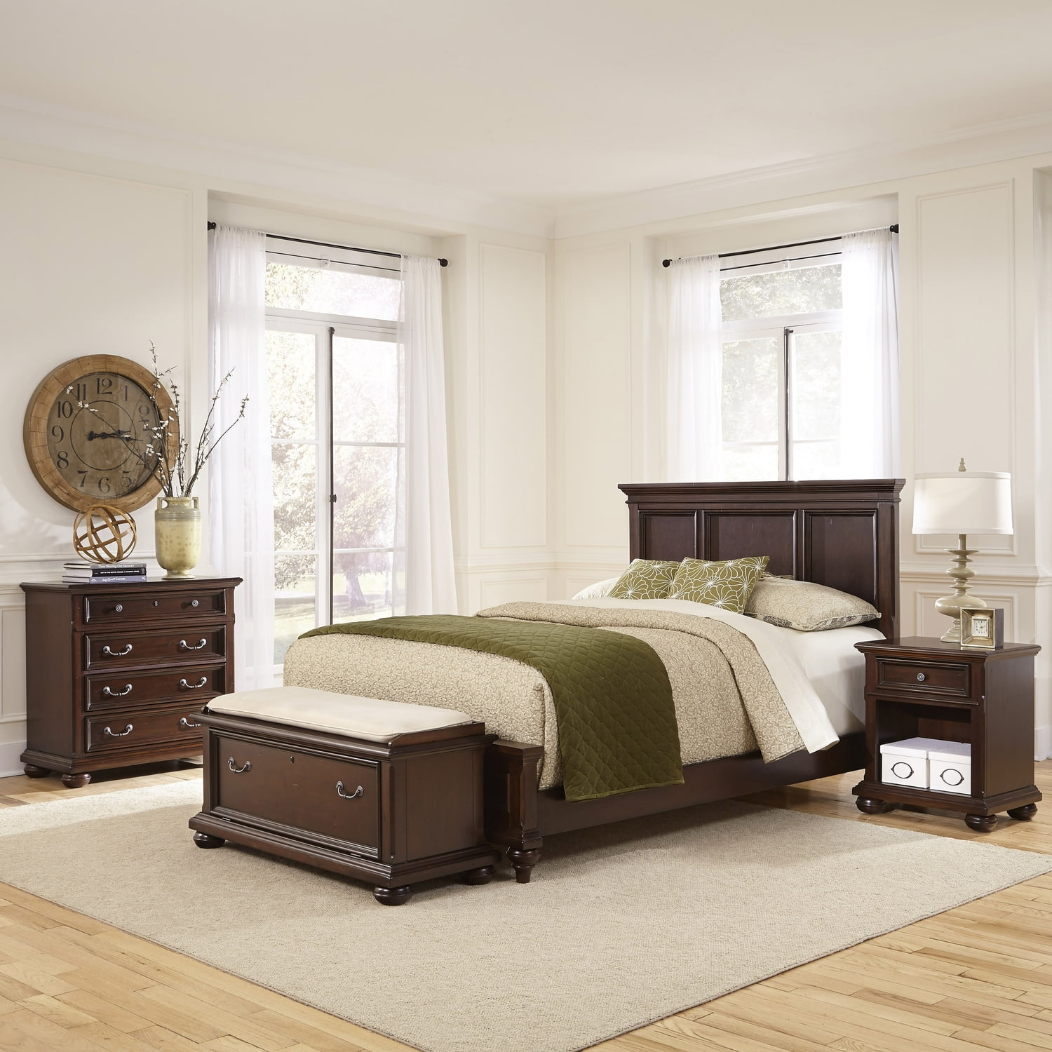 Colonial Classic Dark Cherry Bed, Night Stand, Chest, and Bench-Size ...