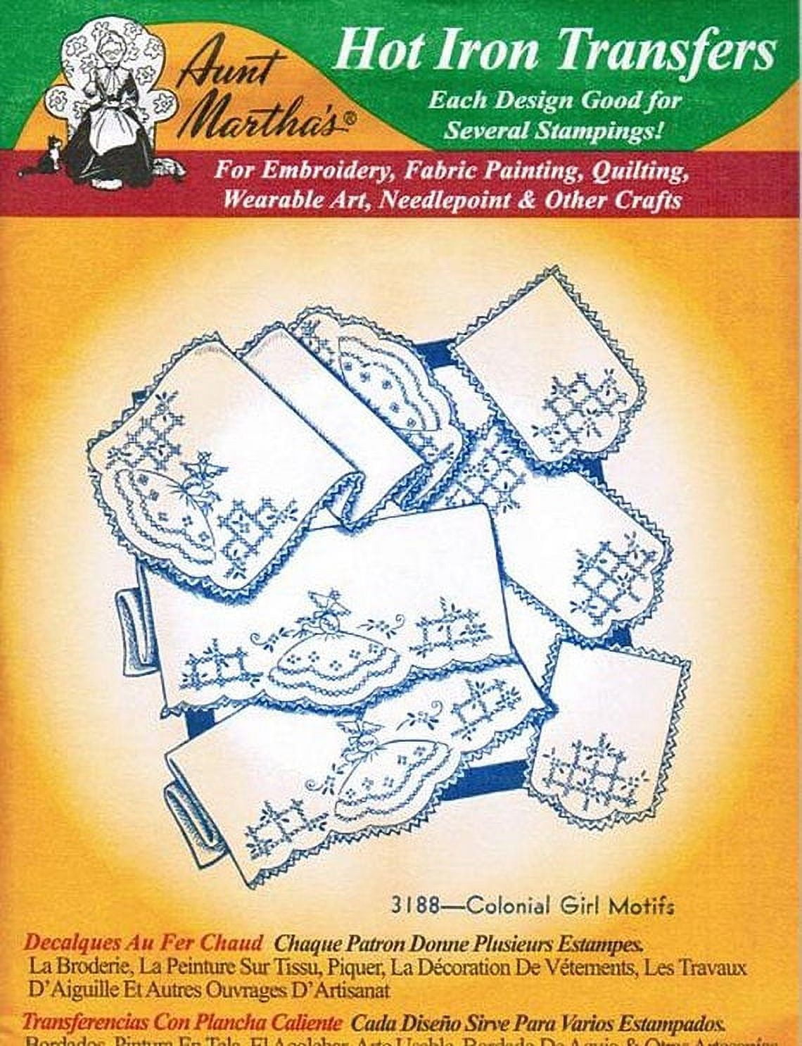 Colonial Girl Motifs Aunt Martha's Hot Iron Embroidery Transfer ...