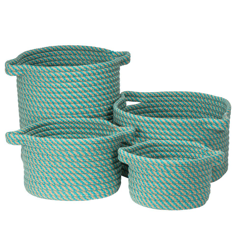 Colonial Mills Set of 4 Turquoise Blue and Natural Beige Round ...
