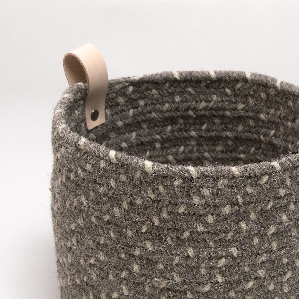 Colonial Mills Wool Dice-X Leather Loop Basket - Dark Gray 10"x10"x9 ...