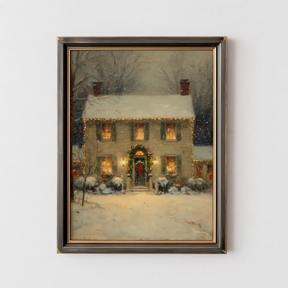 Colonial Snowy House Winter Wall Art, Unframed Paper Print Size 24x36 ...