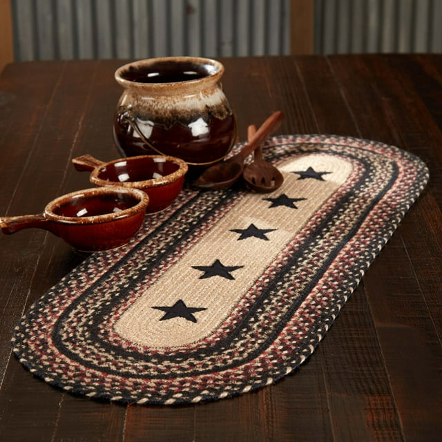 VHC Brands Primitive Colonial Star Table Runner, Tan Black Red, Jute ...