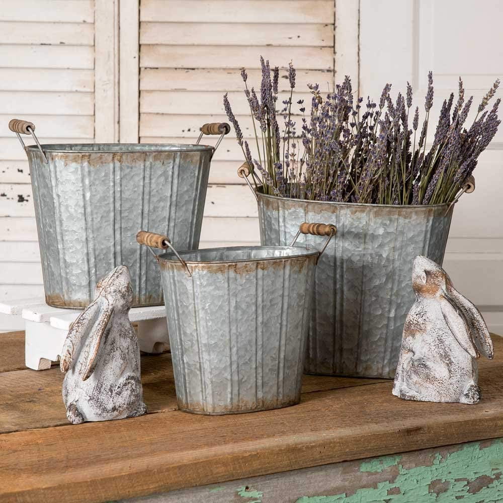 Colonial Tin Works Rustic Farmhouse Decor Tapered Oval Pails with Wood ...