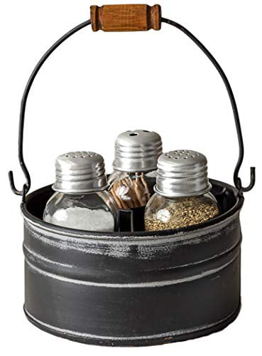 Colonial Tinworks Round Bucket Salt Pepper and Toothpick Caddy - Black ...